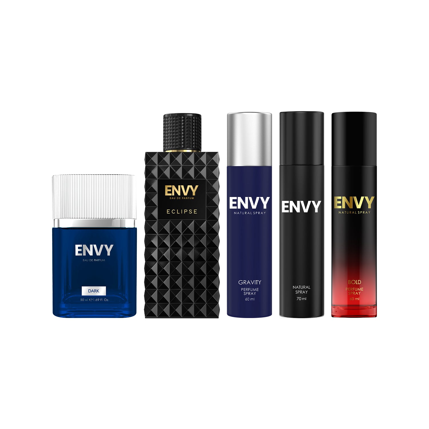 ENVY Pack of 5 Perfumes For Men (Dark 50ml + Gravity 60ml + Bold 60ml