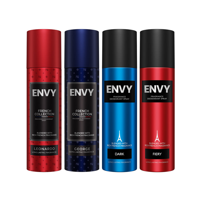 Envy Pack of 4 Deos for Men (George, Dark, Fiery 120/140ml + Leonardo ...