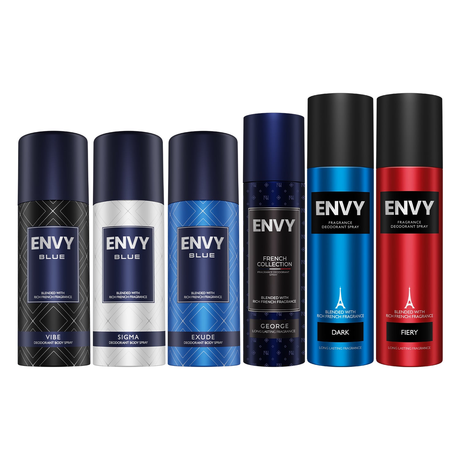 Envy Pack of 6 Deos (EXUDE, Sigma, Vibe 165ml + George + Dark + Fiery ...